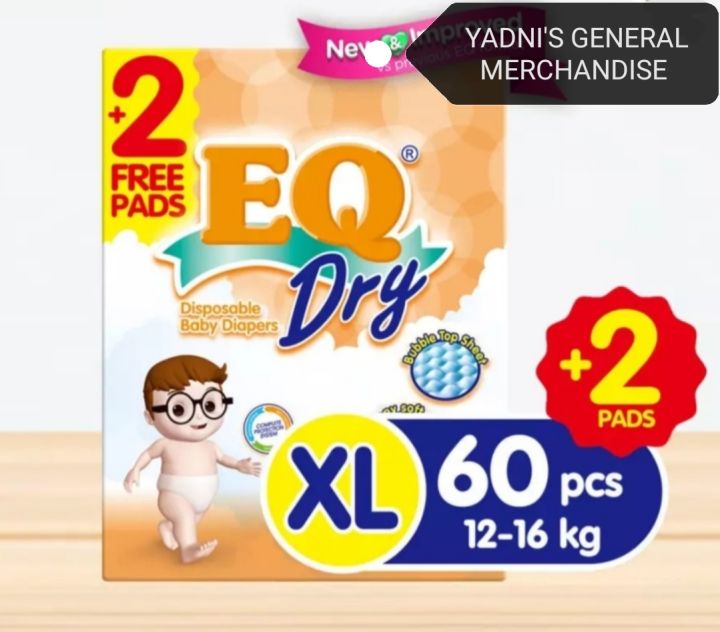 EQ Dry Xtra Large ( 12 - 16 kg ) - 60pcs Disposable Diapers | Lazada PH