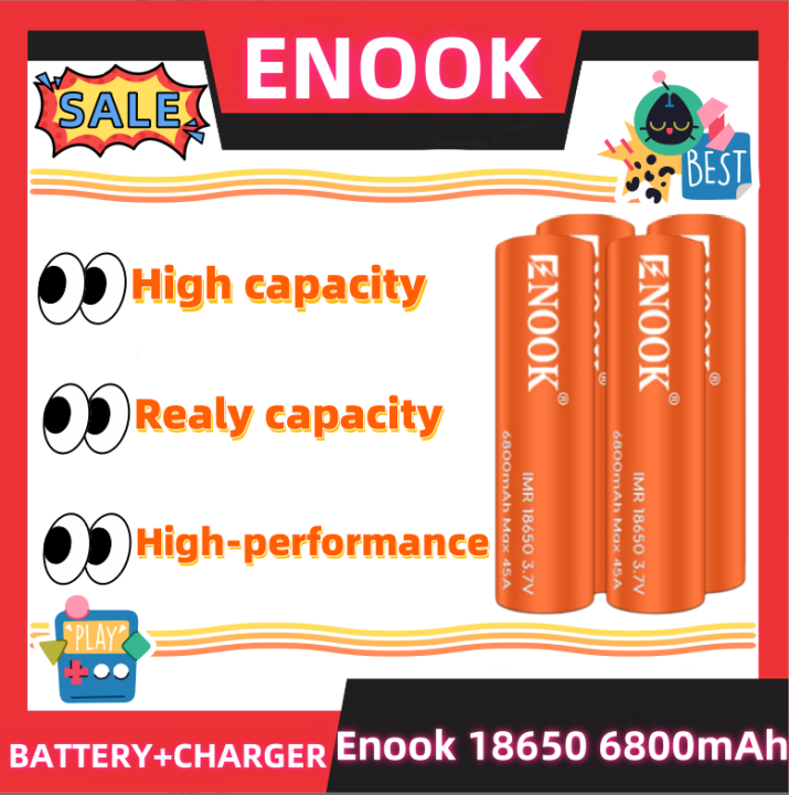 Enook Orange 18650 6800mAh 45A 3.7v Rechargeable battery lithium ion ...