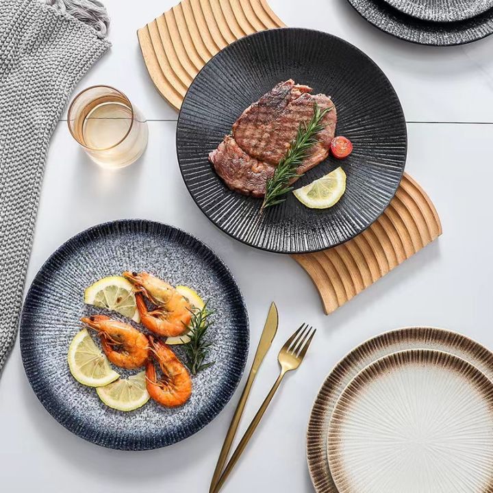 Japanese Style Ceramic Stripe Plate Restaurant Plate Tray Matte Color ...