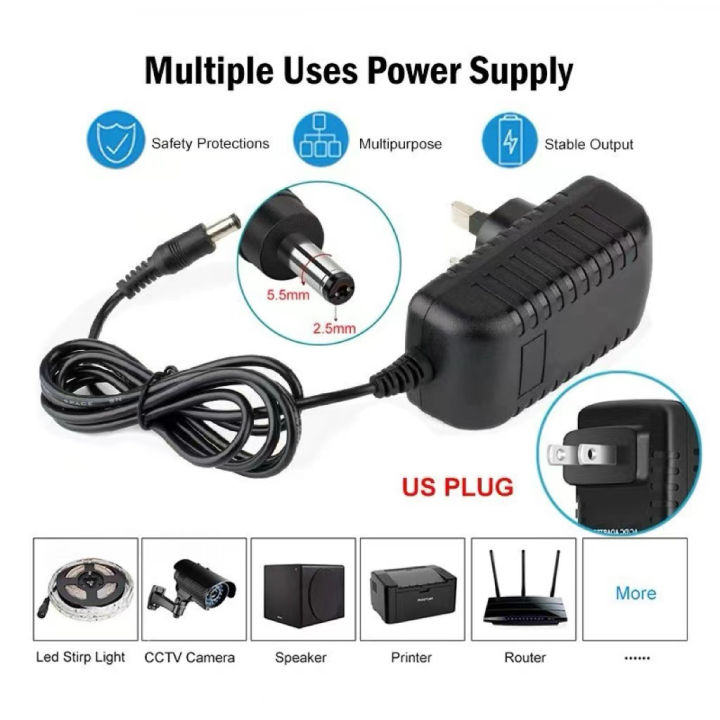 12V 2A AC/DC Adapter Charger Power Supply For CCTV Security TV Plus ...