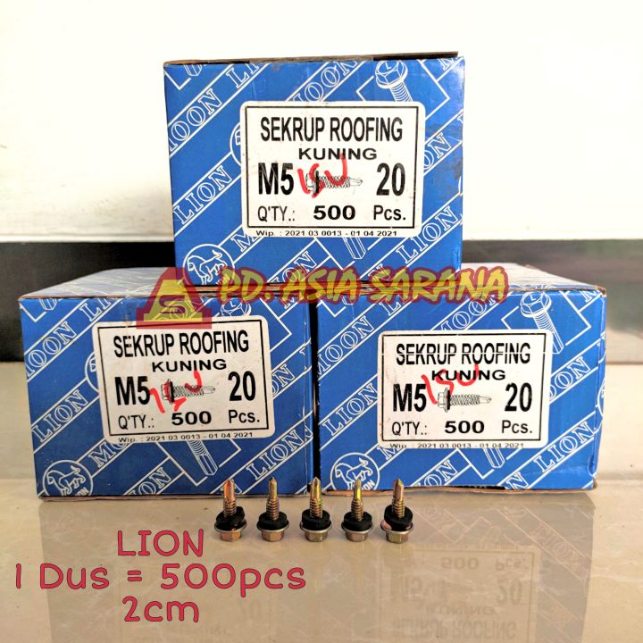 [LION] Paku Roofing 2cm Box Kuning Baut Skrup Holo Atap Sekrup 12x20 ...