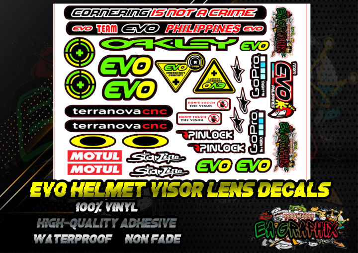 HELMET VISOR STICKER SET (EVO) GREEN YELLOW HIGH QUALITY LAMINATED ...