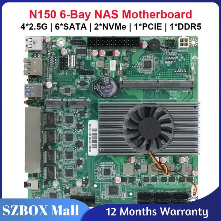 NAS Motherboard Intel N150 6-Bay 6*SATA3.0 2*M.2 NVMe 4*2.5G Nics 1 ...