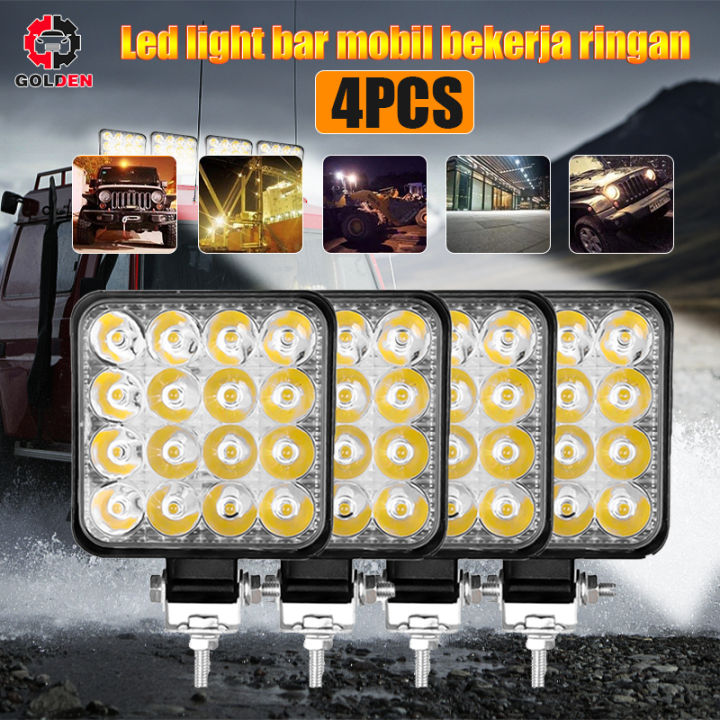 4PC Lampu LED Sorot Tembak Worklight Mobil Motor 48 Watt 16 Titik Mata 48Watt Offroad 48W W48 9 ...