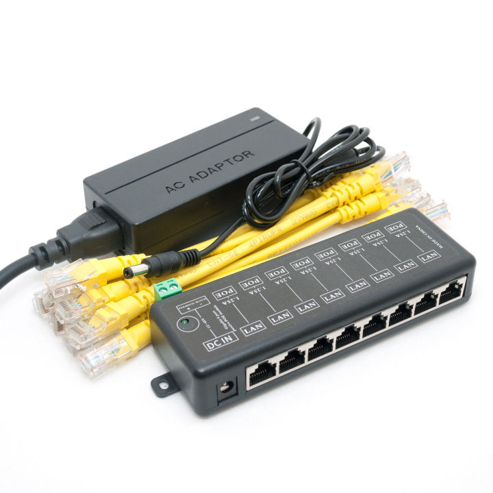 8 Ports Gigabit Passive PoE injector midspan Ethernet Adapter 48V3A ...