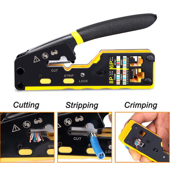 Cat7 Cat6 Cat5e 6P8P RJ45 Crimping Tool Pass Through Set Terminal ...