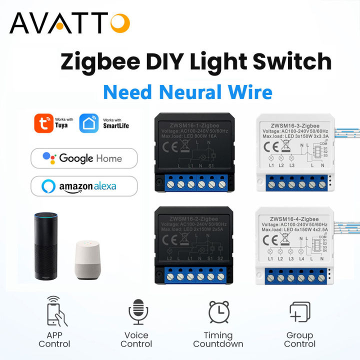AVATTO Tuya Zigbee Switch Module with 1/2/3/4 gang Dual Way Control ...