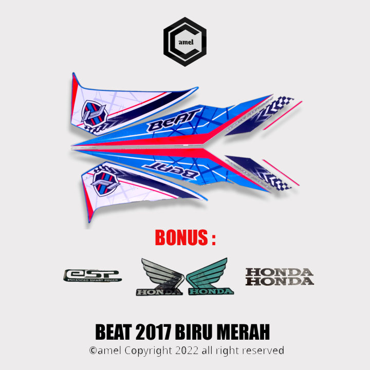 STIKER STRIPING LIS BODY BEAT FI ECO TAHUN 2016 2017 WARNA HITAM MERAH ...