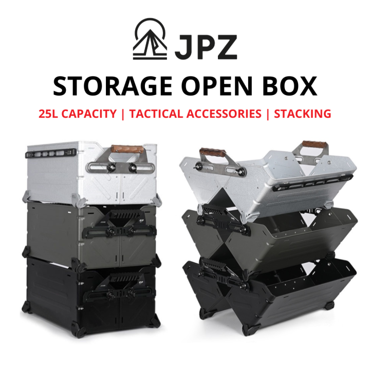 Storage Open Box 25L | Stackable | Tactical | Outdoor | Multifunctional | Black ArmyGreen Silver ...