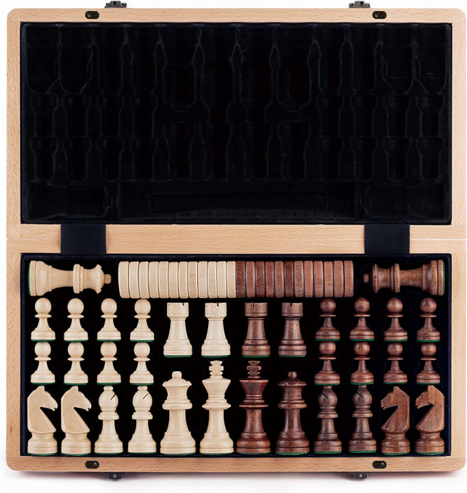 A&A 15 inch Wooden Folding Chess & Checkers Set w/ 3 inch King Height ...