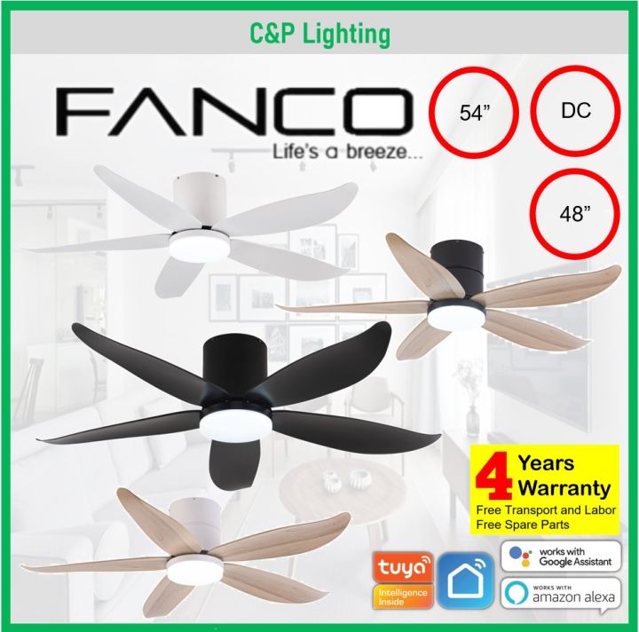 Fanco Rito 5 48" / 54" Smart Wifi 5 Blades DC Ceiling Fan With LED ...