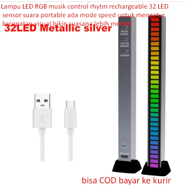 Lampu LED RGB musik control rhytm rechargeable 32 LED sensor suara ...