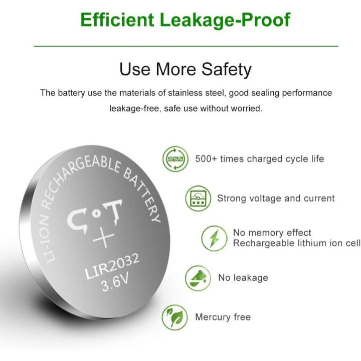 1 piece CT Energy 3.6V LIR2032 lir 2032 lithium ion rechargeable ...