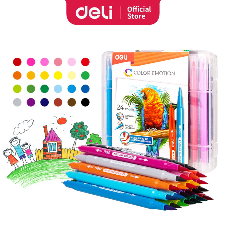 Spidol Felt Pen Deli Color Emotion 2 Tip 24 Warna - EC151-24 | Lazada ...