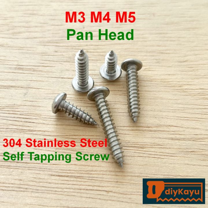 M3 M4 M5 Pan Head 304 Stainless Steel Wood Self Tapping Screw Skru Kayu ...