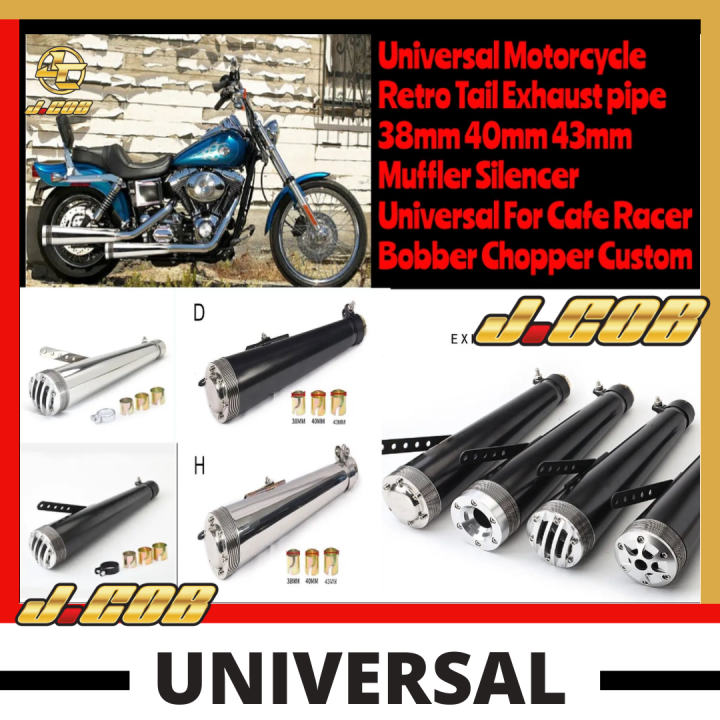 Universal Vintage Motorcycle Retro Tail Exhaust pipe 38mm 40mm 43mm ...