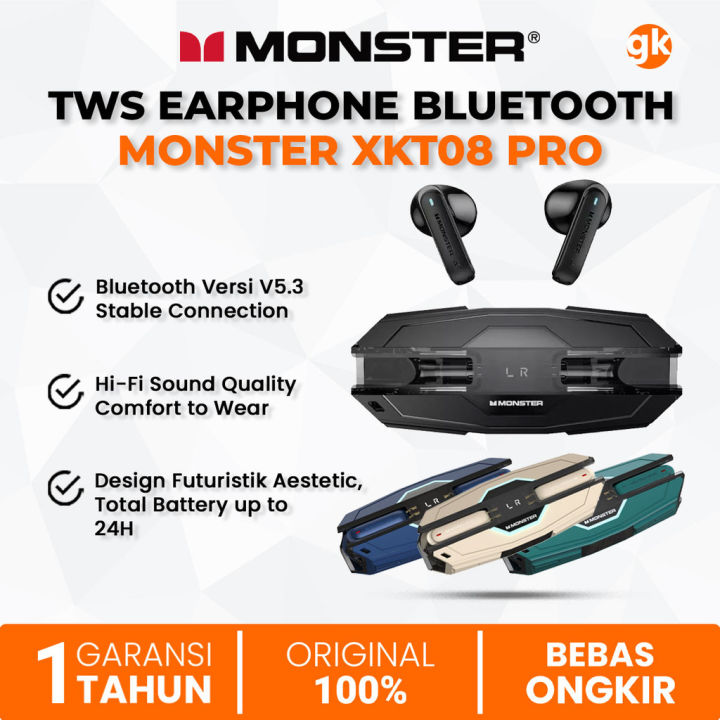 MONSTER XKT08 Pro TWS Earphone Bluetooth Wireless HIFI Surround Headset ...