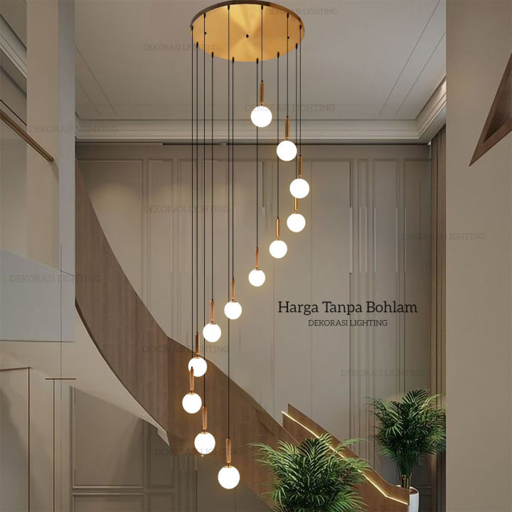 Lampu gantung void tangga 12in1 body gold modern minimalis ruang tamu ...