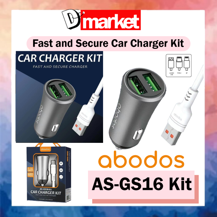 Abodos As Gs16kit Smart Car Charger 2 4a Fast Quick Charging Dual