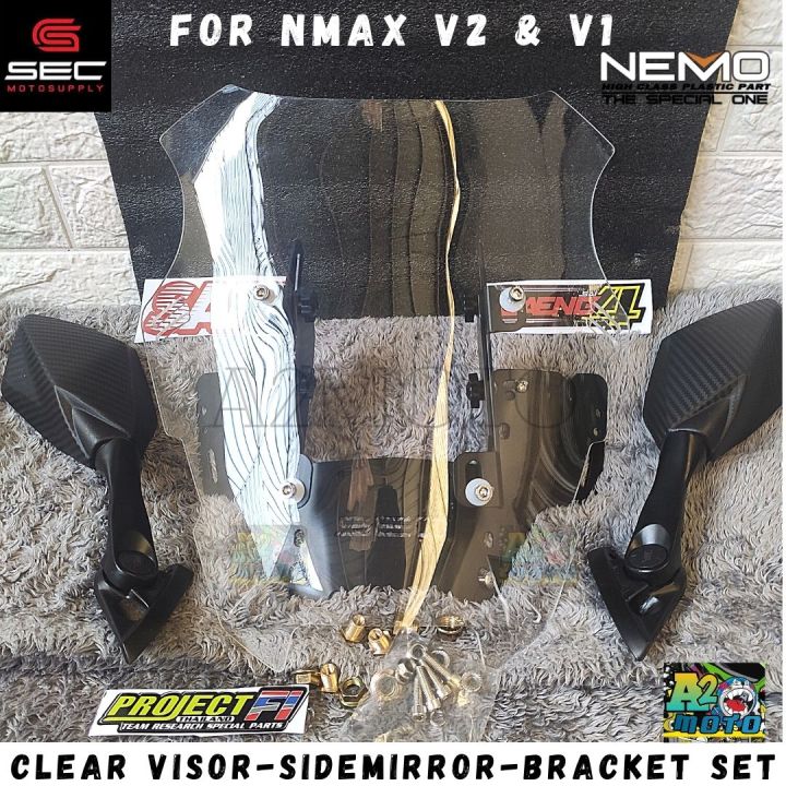 NMAX V2 BRACKET w Side MIrror and WINDSHIELD Visor SET | Lazada PH