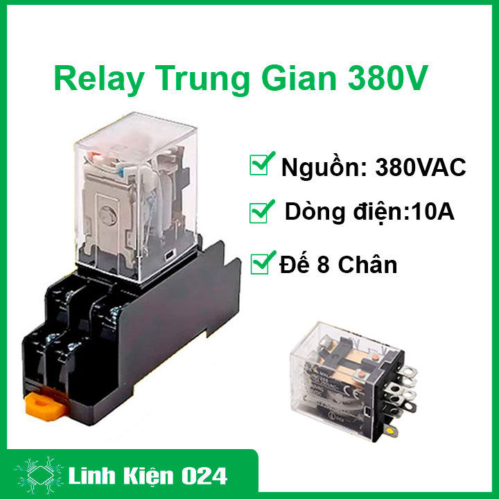 Relay trung gian 380V kèm đế 8P 10A, rơ le trung gian 8 chân | Lazada.vn