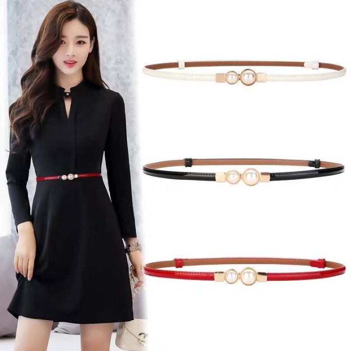 EMS FASHION Korean Stretch Belt Ladies Elegant Pearl Leather Belts For ...