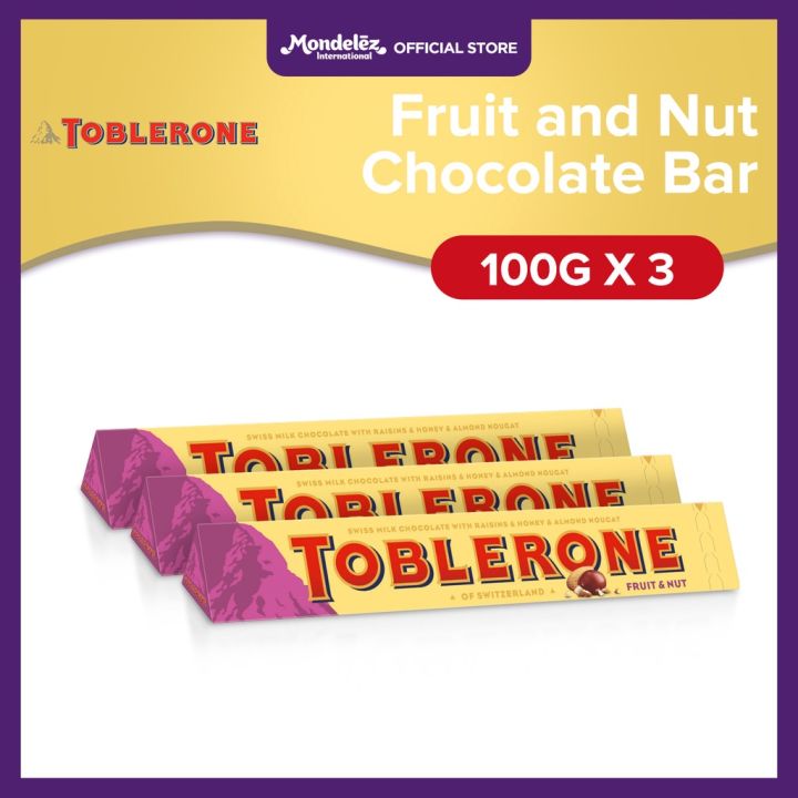 Toblerone Swiss Milk Chocolate Bar - with Fruit and Nut 100g, Sweet ...