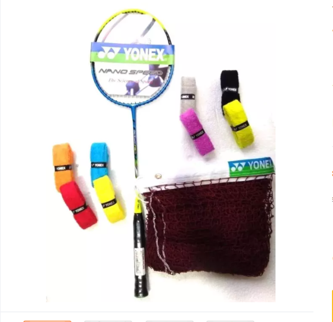 YONEX BADMINTON RACKET (BLUE GREEN ) WITH TOWEL GRIP AND GTO BADMINTON ...