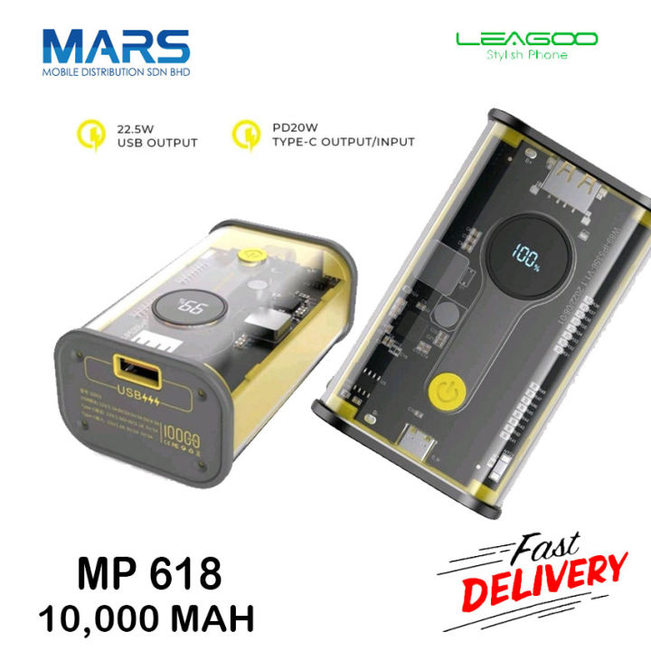MARS MP 618 Transparent Power Bank 10000mAh 22.5W Super Fast Charge Powerbank USB Output PD20W ...