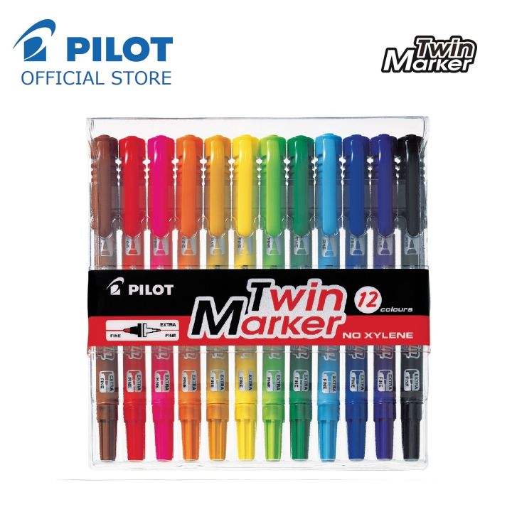 PILOT Twin Marker Permanent Marker Set of 12 Colors (SCATM-S12) | Lazada Singapore