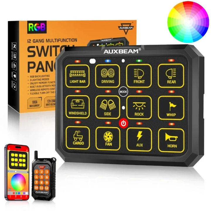 AUXBEAM 12 Gangs RGB LED Switch Panel Upgraded Bluetooth APP & Remote ...