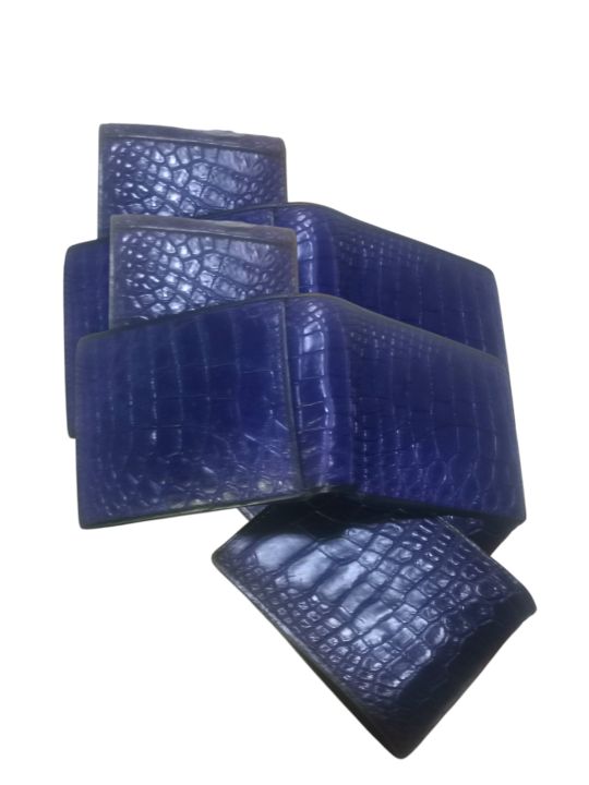 สีกรมท่า Navy Blue กระเป๋าสองพับสั้น เป็นหนังจระเข้แท้ๆ | Lazada.co.th