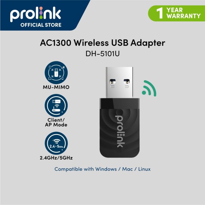 Prolink AC1300 Dual-Band 2.4GHz / 5GHz MU-MIMO Wireless USB Dongle WiFi ...
