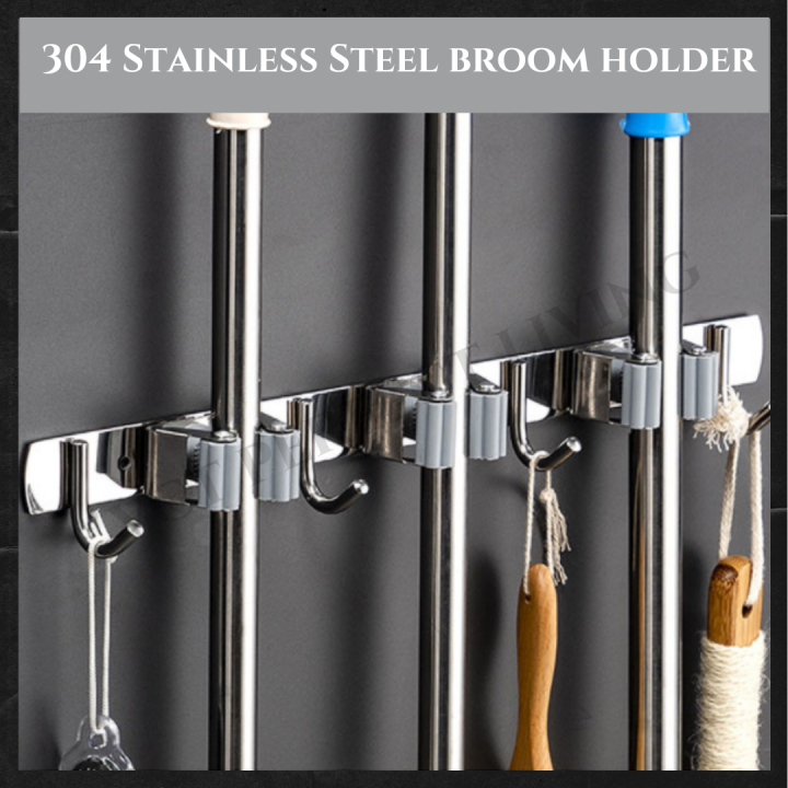 VCT SUS304 Stainless Steel (Thickened) Broom Mop Holder Wall Mounted ...