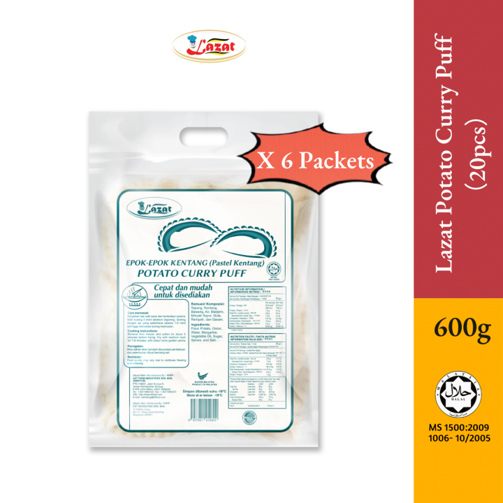 Lazat Curry Puff Potato Frozen 20's - 6 Packs x 600g | Lazada