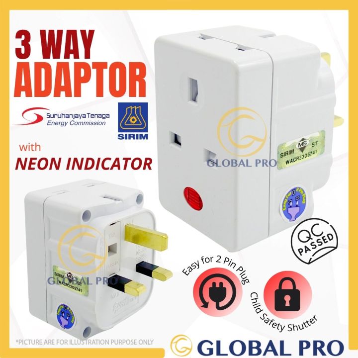 [SIRIM] PREMIUM 13A 3 Way Adapter NEON Light Indicator With Safety ...