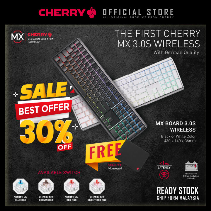 CHERRY MX BOARD 3.0S WIRELESS Aluminum Screwless Mechanical Gaming RGB ...