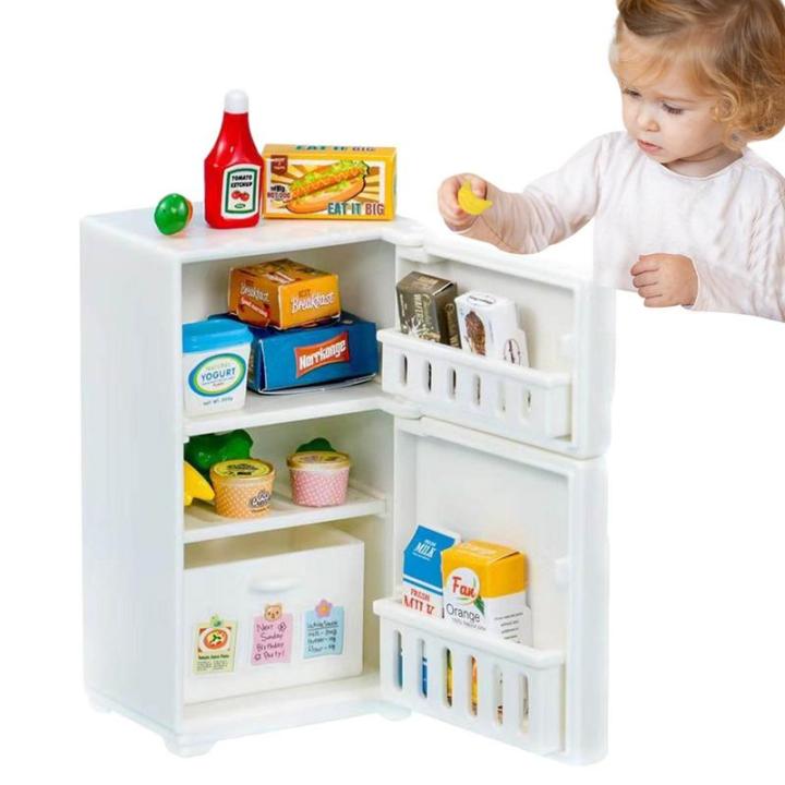 Mini Fridge Toy Dollhouse Refrigerator Food Simulation Home Appliance ...
