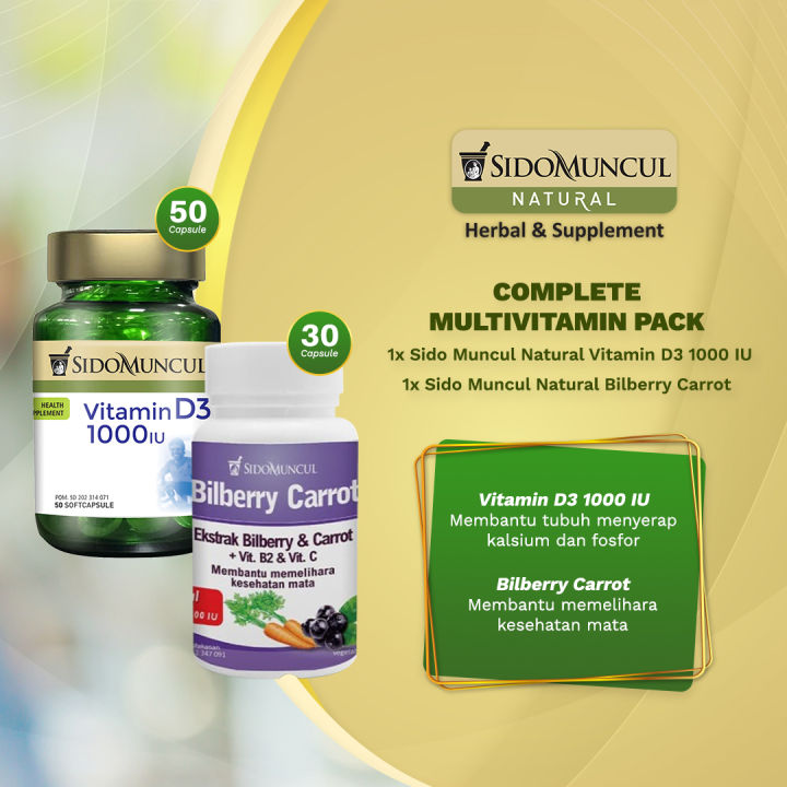 Complete Multivitamin Pack Vitamin D3 1000 IU & Bilberry Carrot ...