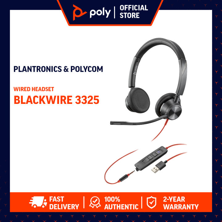Poly Plantronics Blackwire 3325 USB-A Wired Dual-Ear Stereo Headset with Boom Mic Connect to PC ...