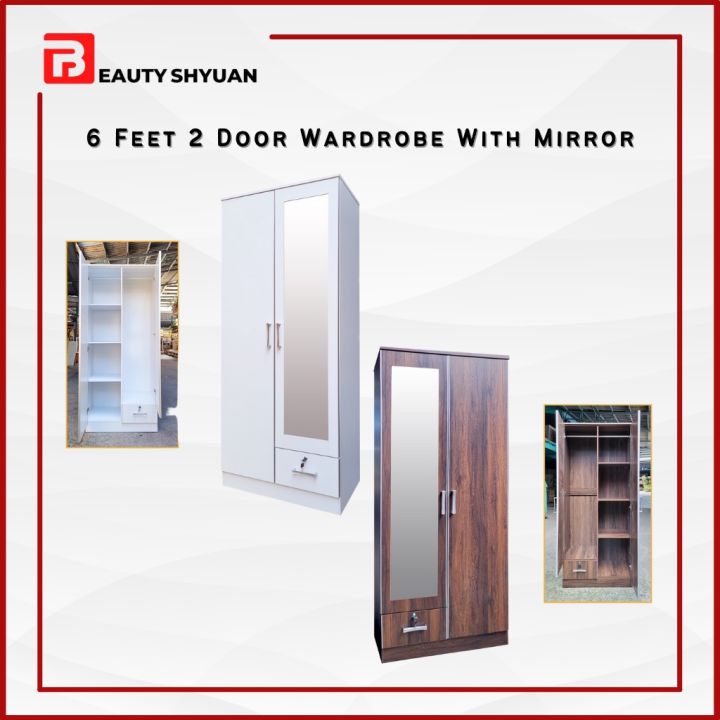 CLASSIC 2 Door Wardrobe With Mirror Almari Wardrobe Clothes Cabinet ...