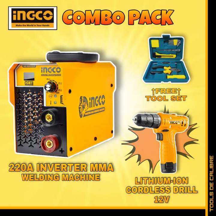 INGCO BUNDLE ARC Portable 220A Inverter Welding Machine w/ Cordless 12V ...