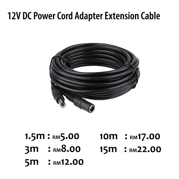 12V DC Power Cord Extension Cable with Male & Female Jack Connector For ...