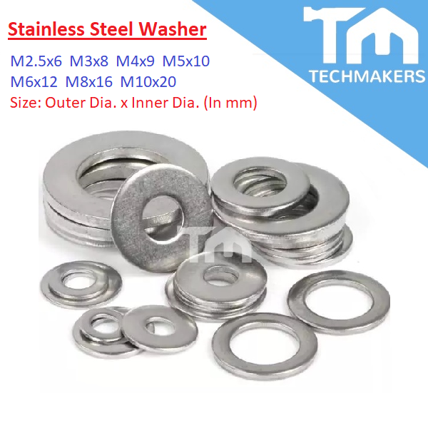 Flat Washer M2.5 M3 M4 M5 M6 M8 M10 304 Stainless Steel DIN 127 TechMakers | Lazada