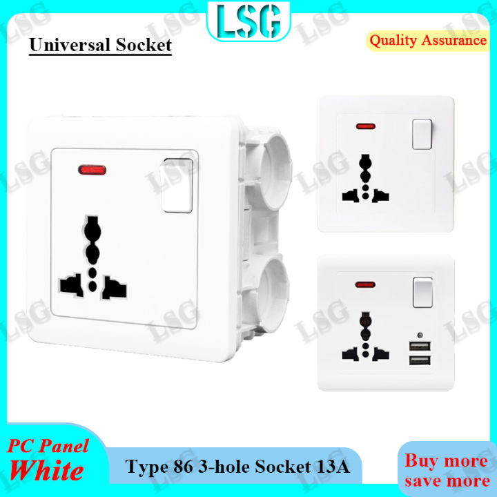 LSG Universal Wall Socket With LED Light Switch 86 Type 3 Holes Socket ...