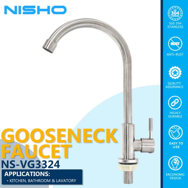Nisho Shiro SUS304 Stainless Gooseneck Kitchen Sink Faucet Arc Type Bar ...
