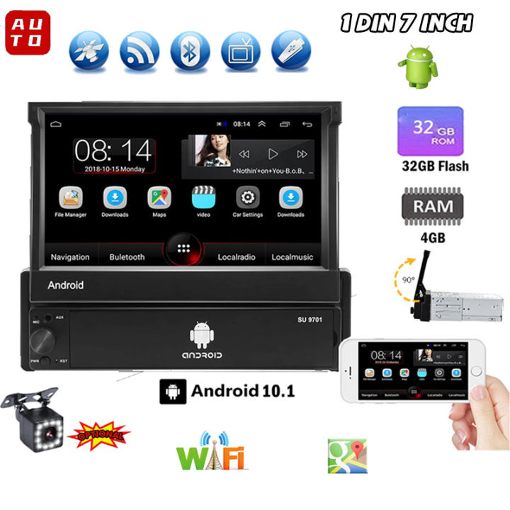 Android 10.1 Radio Mobil 7 Inch 4GB RAM 32GB ROM Layar Lipat Bluetooth ...