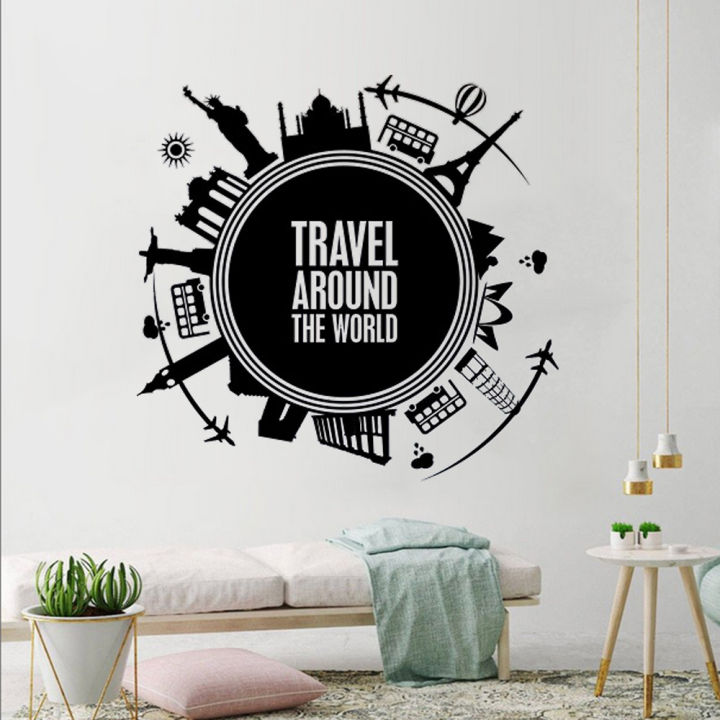 （UUO)World Map Attractions Travel Wall Decals Vinyl Office Travel ...