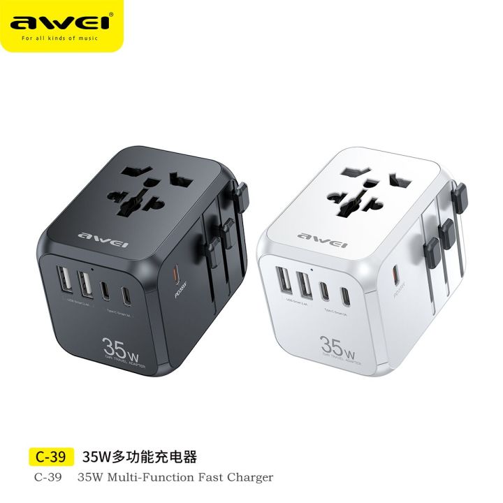 Awei C 39（black） Pd35w Universal Gan Fast Charger Multi Port Modes With