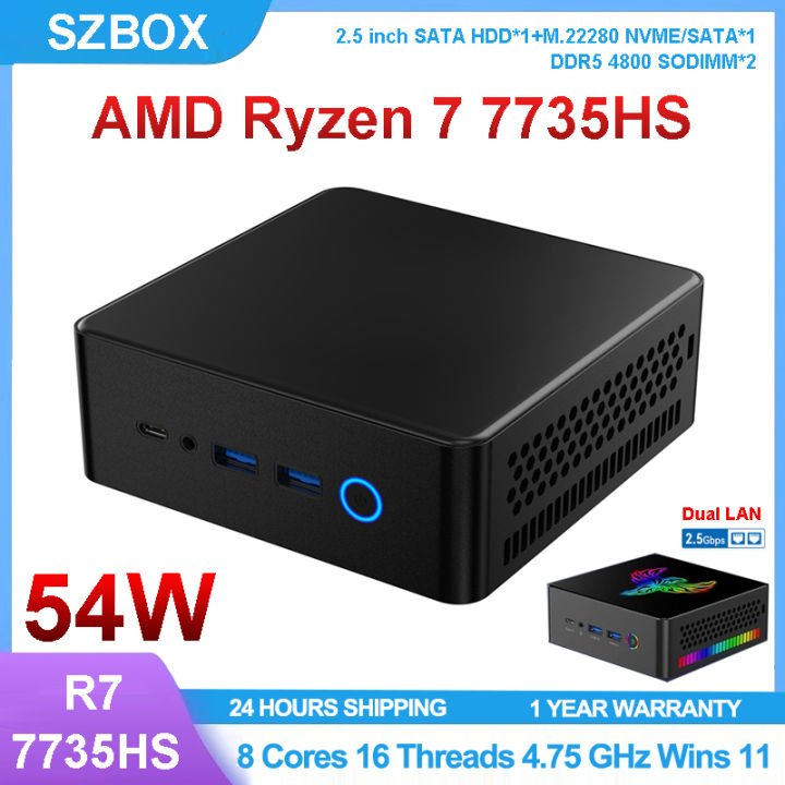 SZBOX AMD Ryzen 7 7735HS MINI PC Windows 11 Pro DDR5 16GB 500GB NVME SSD PCle4.0 WIFI BT5.0 4K ...